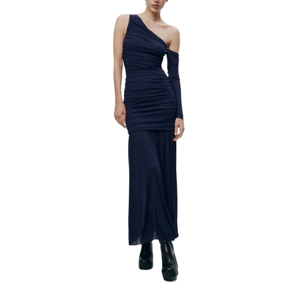 Zara | Dresses | Zara Nwt Zw Collection Bodycon Maxi Navy Blue Dress ...